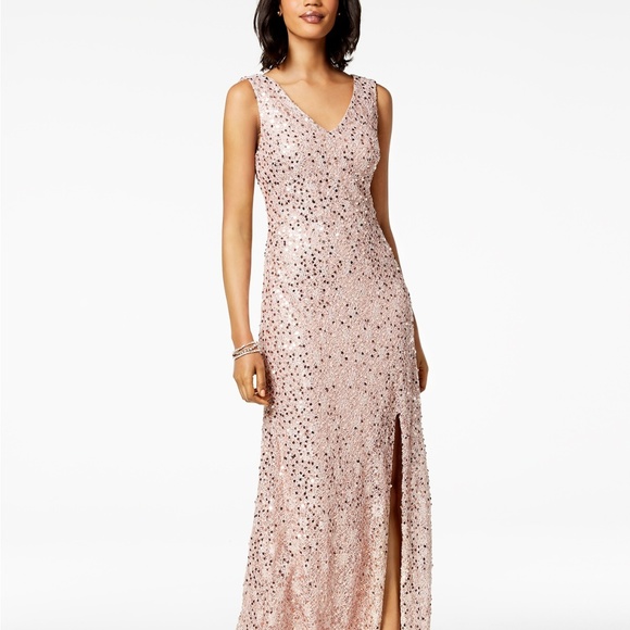 Night Way Collections | Dresses | Nightway Sequined Lace Slit Gown Rose ...